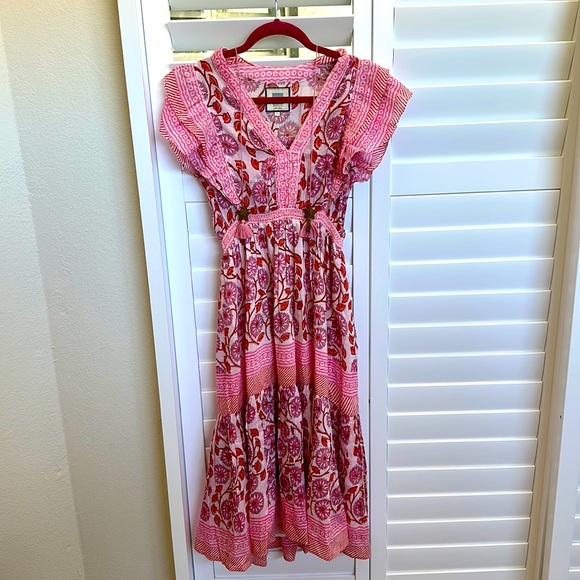 Bell | Dresses | Bell By Alicia Bell Pink Ruffle Midi Dress Size Small ...